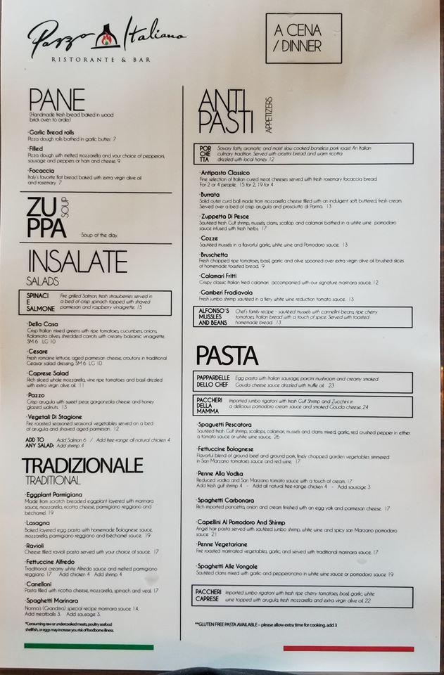 Menu at Pazzo Italiano Destin pub & bar, Destin