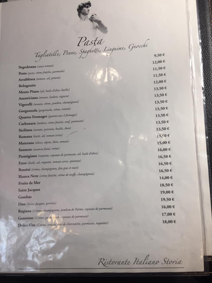 Menu au Pizzeria Storia, Caen