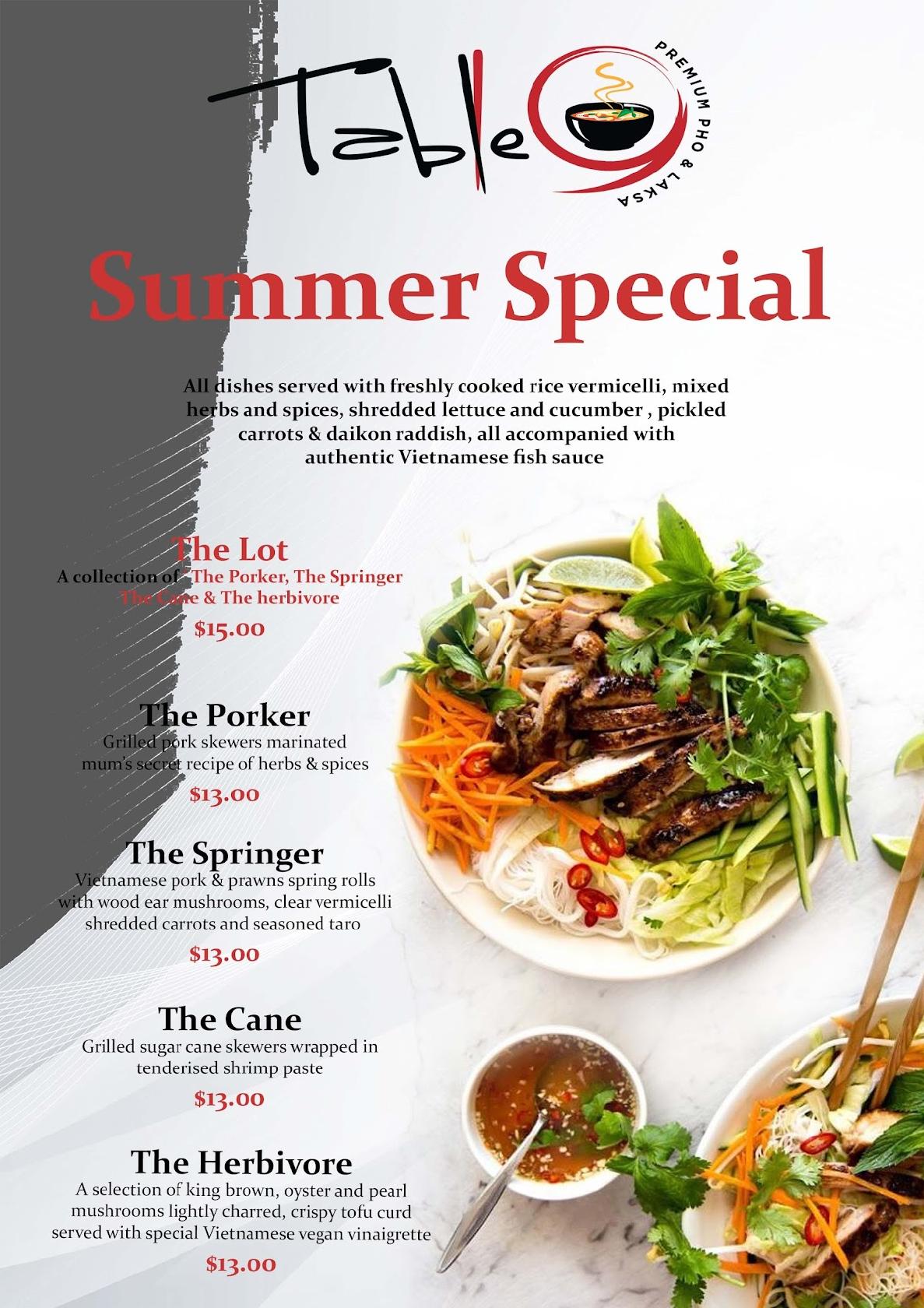 Menu at Table 9 Restaurant, Newtown, 124 King St
