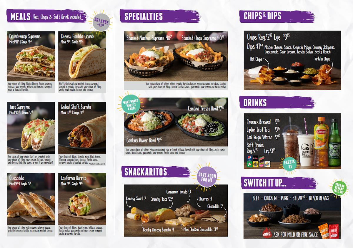 Menu at Taco Bell Ballina restaurant, Ballina