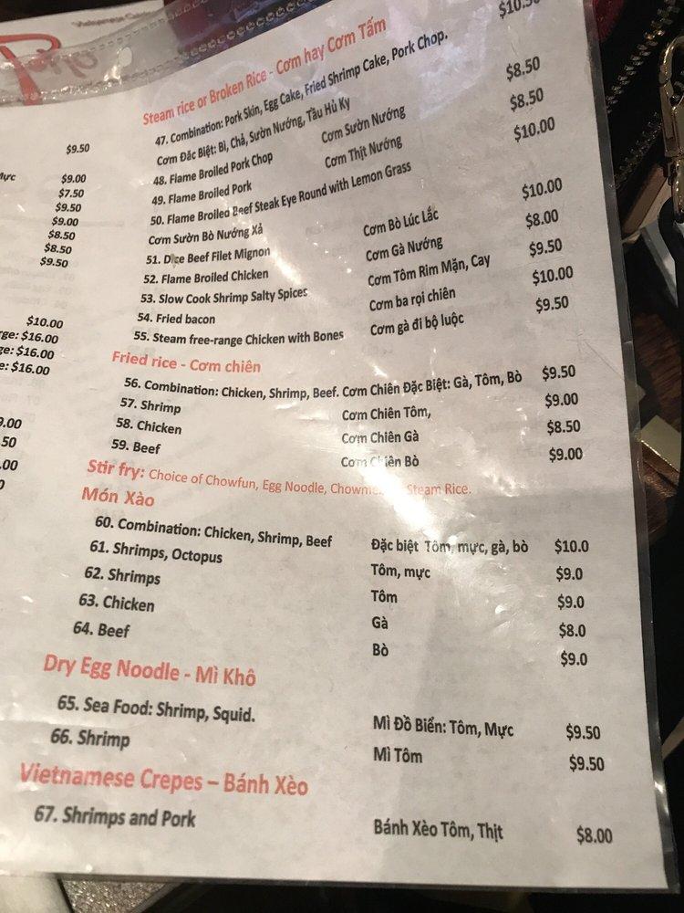Menu at 999 Phở restaurant, Reno, Kietzke Ln