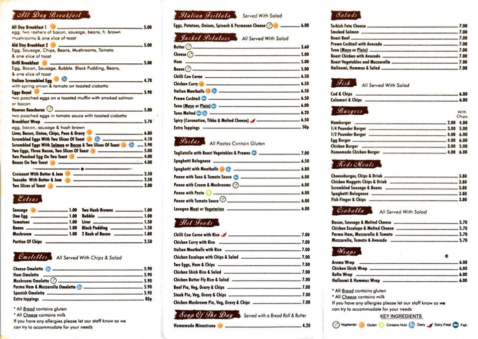 Menu at Cafe Aroma Mangal, Harpenden