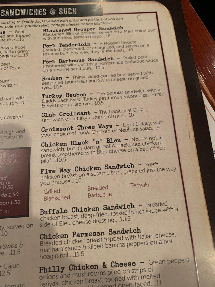 Menu at Daddy Jack's Restaurant & Bar, Indianapolis