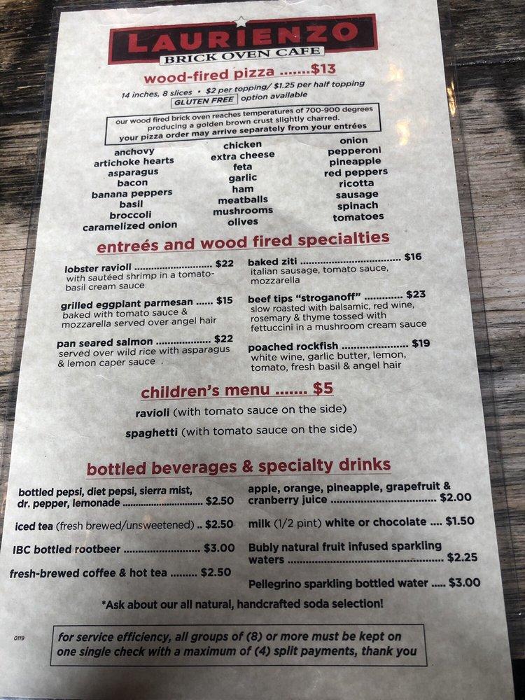 Menu at Laurienzo Brick Oven Cafe, Mount Airy