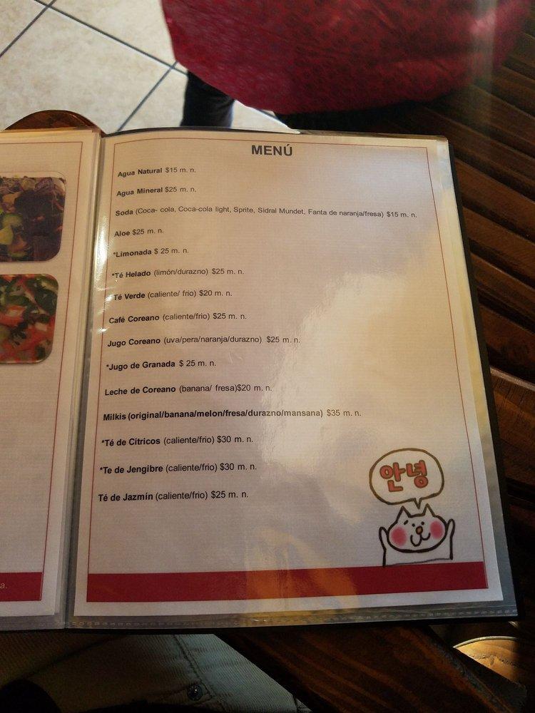 Menu at Little Korea restaurant, Tijuana