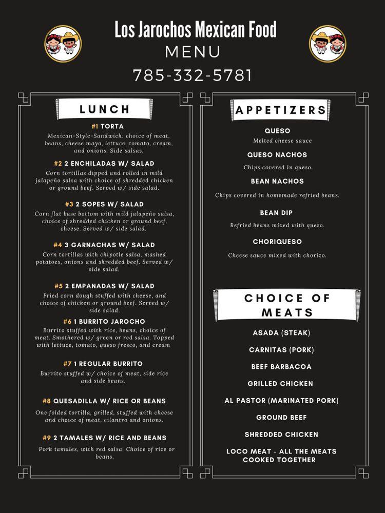 Menu at Los Jarochos restaurant, Bird City