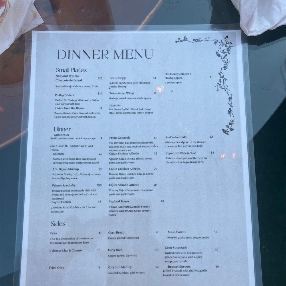 Menu at Prime XO pub & bar, Forney