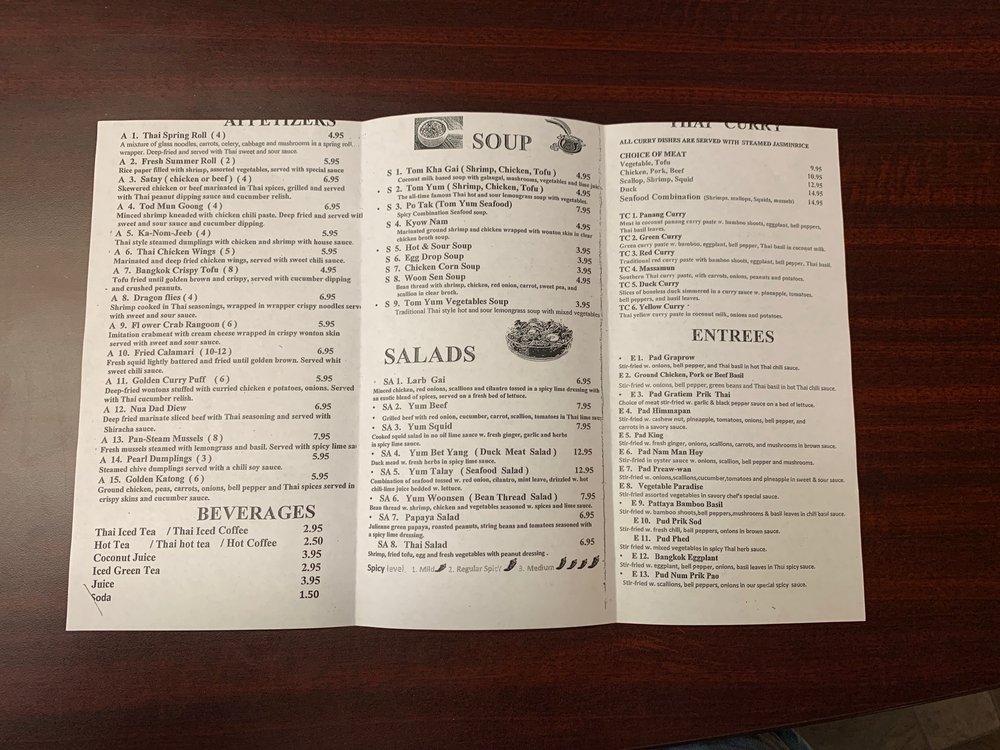 Menu at Thai Elephant Walk restaurant, Gettysburg