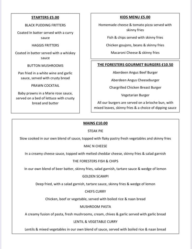 Menu at The Foresters pub & bar, Pathhead