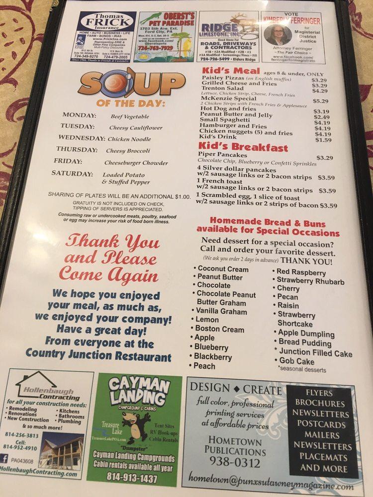 Menu at Country Junction II restaurant, Smicksburg