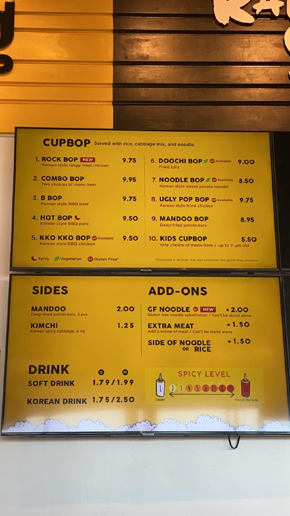 Menu at Cupbop - Korean BBQ in a Cup, Arvada