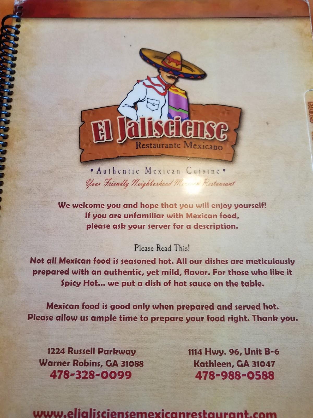 Menu at El Jalisciense Mexican Restaurant, Warner Robins, SR 96 Unit B6