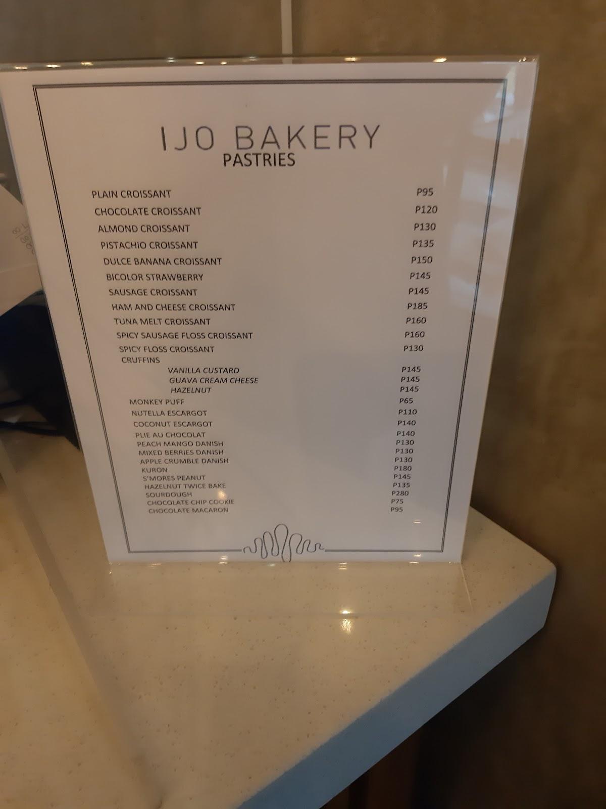 Carta de Ijo Bakery Viennoiserie, Lipa