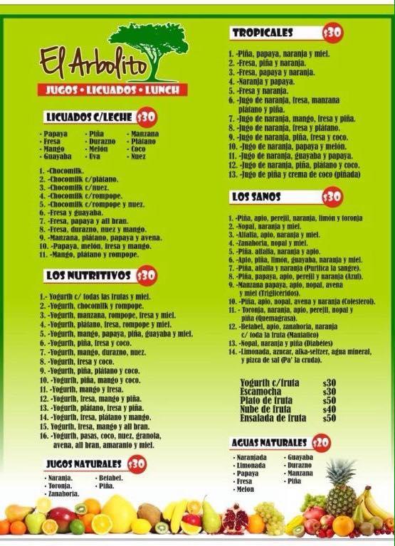 Carta del pub y bar Jugos y Licuados El Arbolito, Mazatlán
