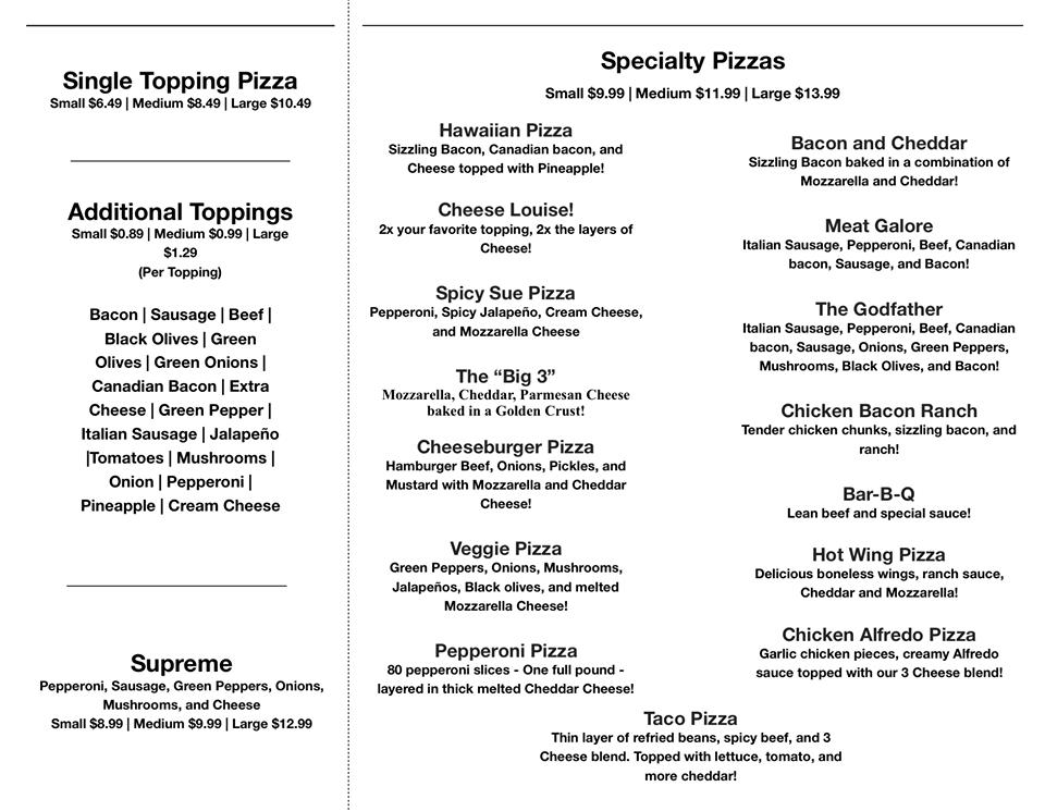 Menu at Papa G's Pizza Express pizzeria, Miami
