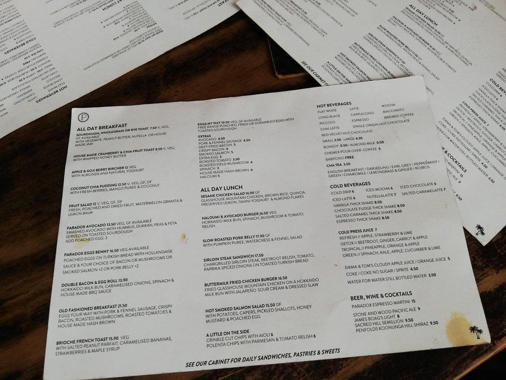 Paradox Coffee Roasters Menu at Richard Montejano blog