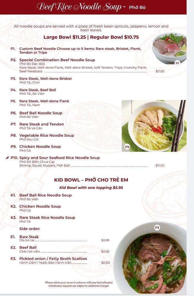 Carta del restaurante Pho Saigon Corner, Morgan Hill