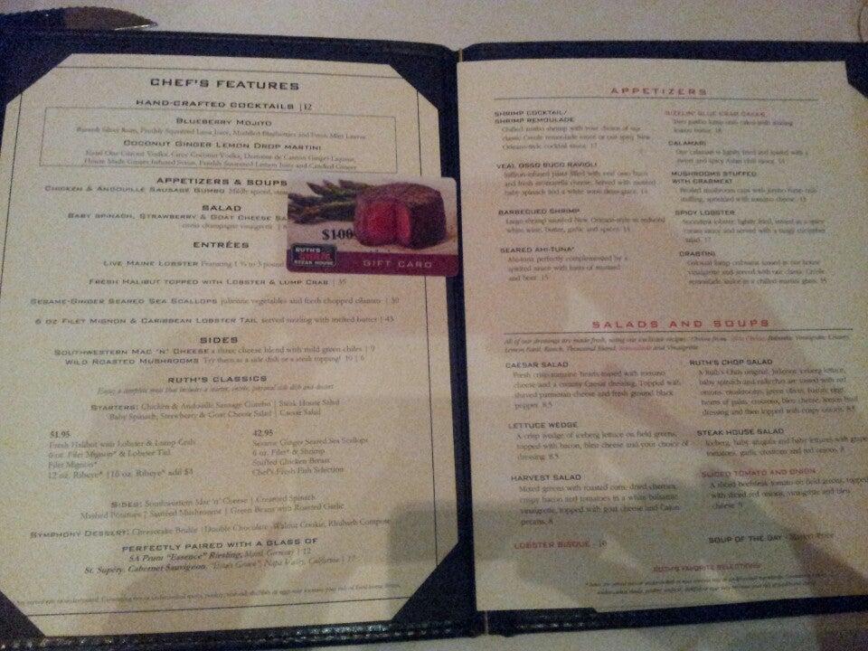 Menu at Ruth's Chris Steak House pub & bar, Bonita Springs