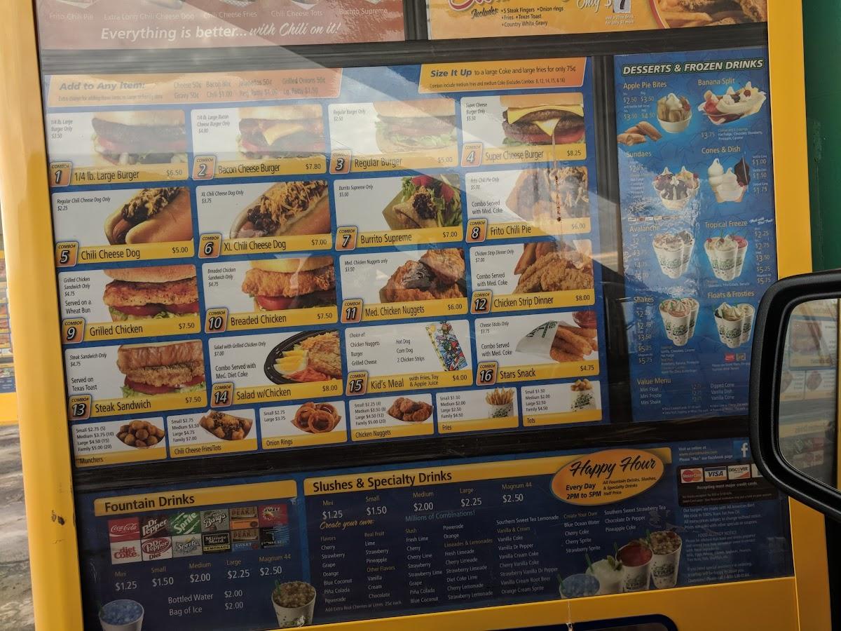 Menu at Stars Drive-in fast food, Amarillo