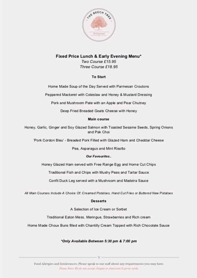 Menu at Beech Tree Inn restaurant, Cardiff