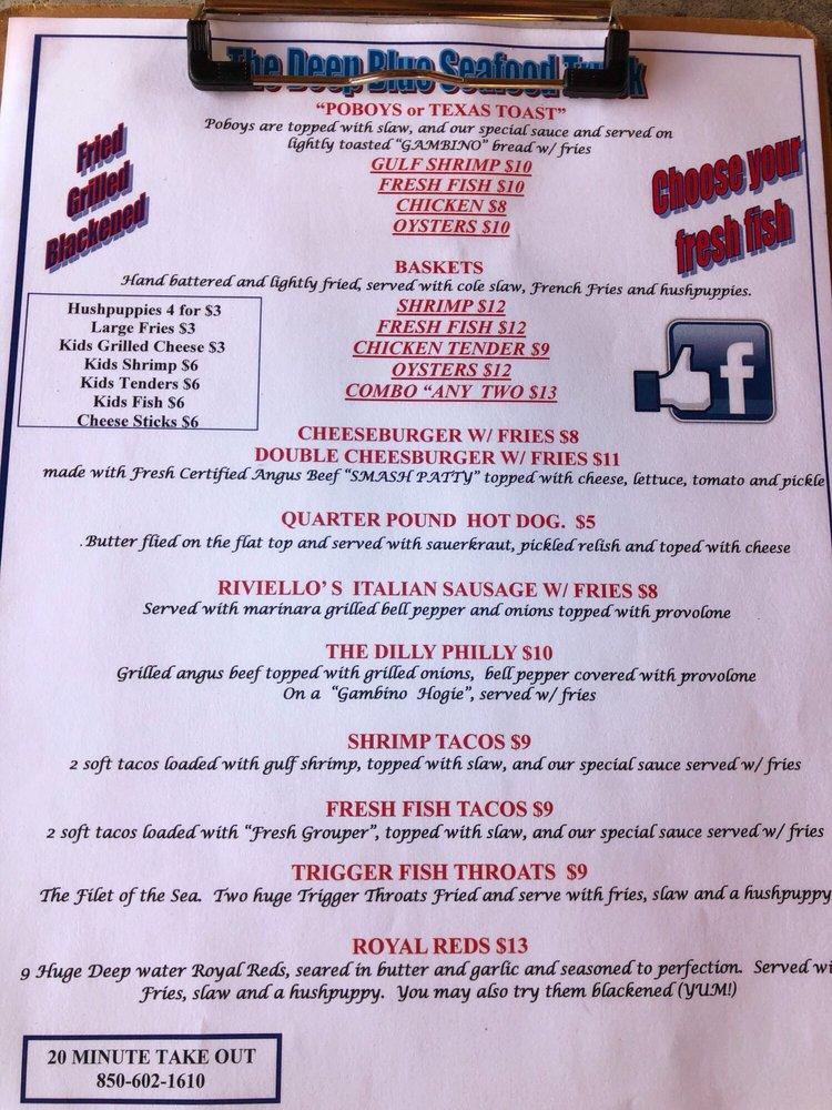Menu at The Deep Blue Seafood Truck restaurant, Perdido Key