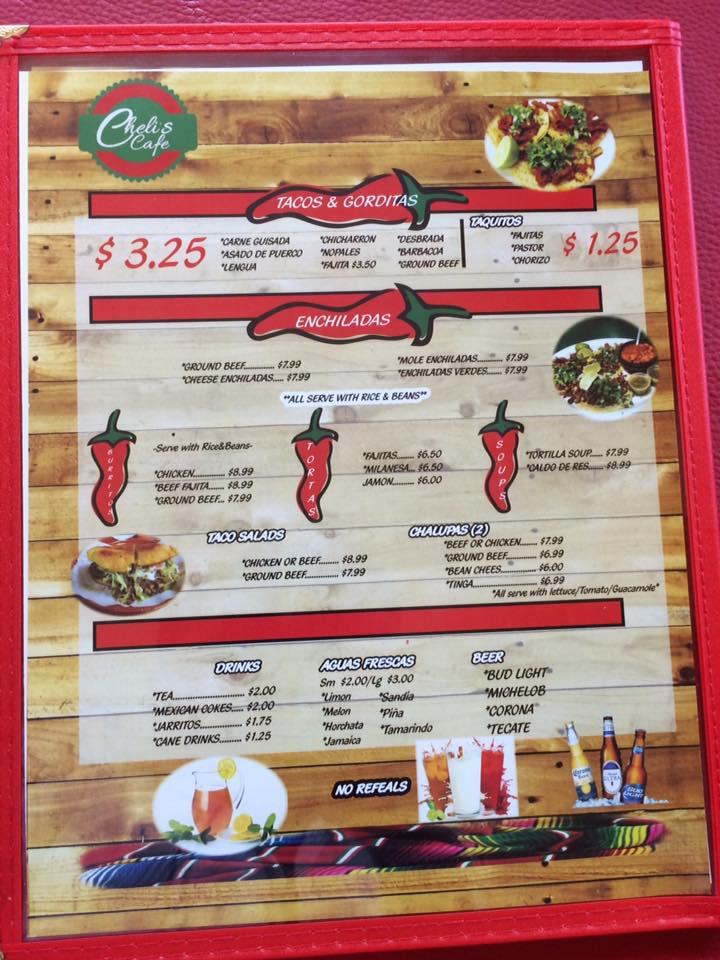 Menu at Chelis Cafe, Palacios