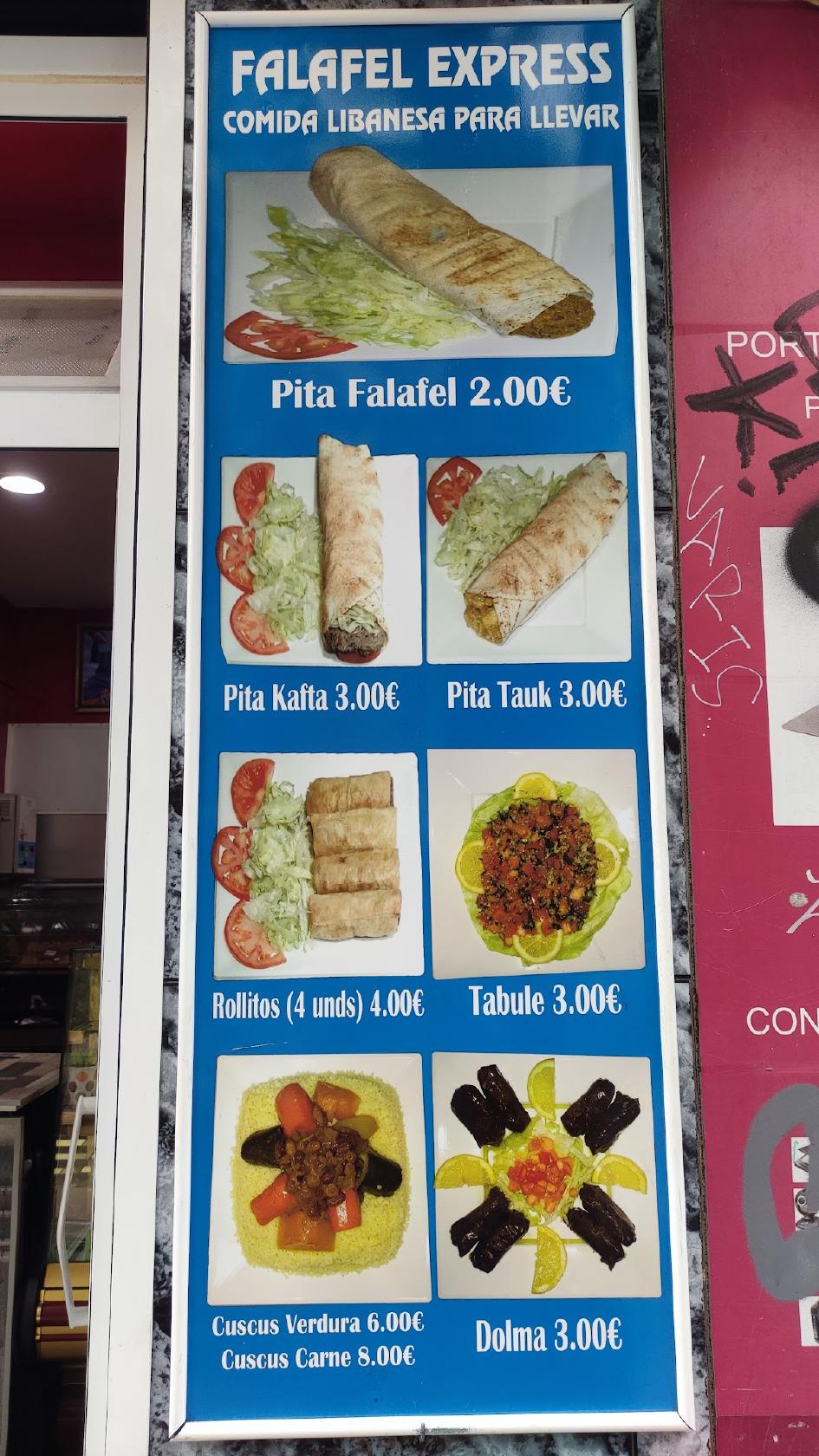 Carta del restaurante Falafel Express, Madrid