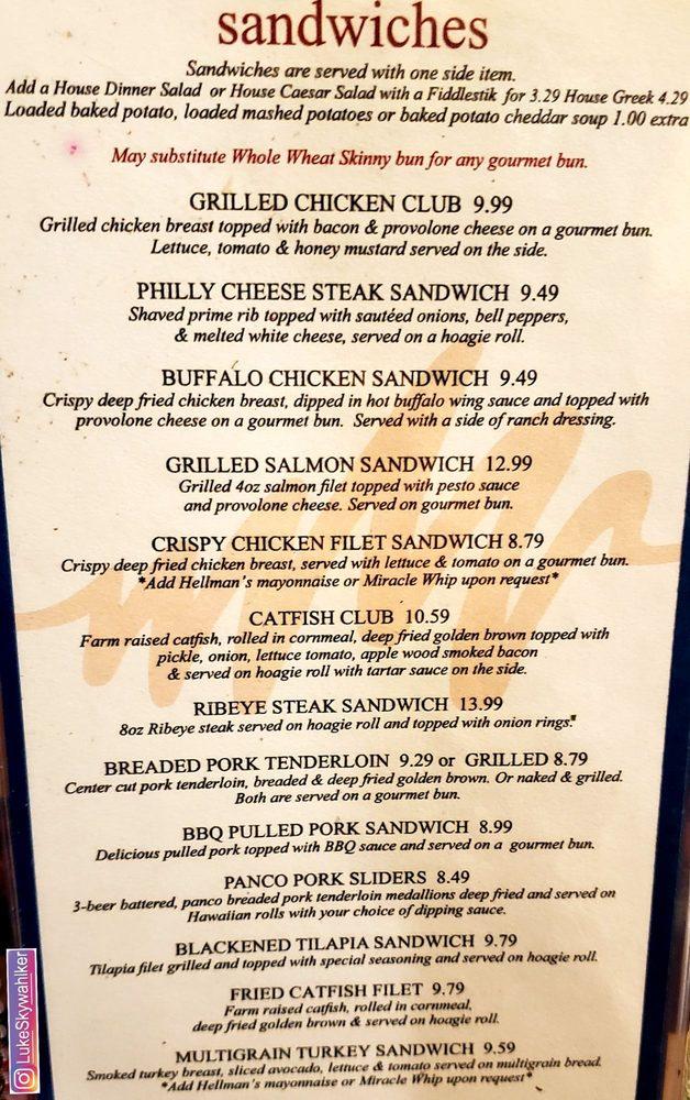 Menu at Fiddlestiks Food & Spirits Company restaurant, Hannibal