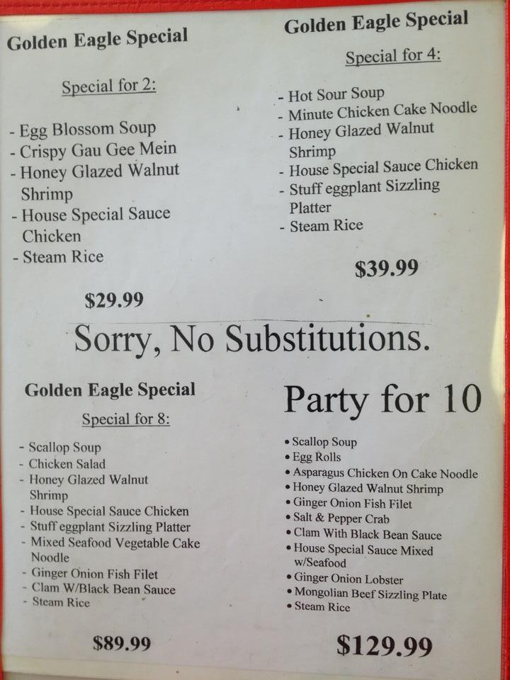Menu at Golden Eagle Chinese Restaurant, Honolulu