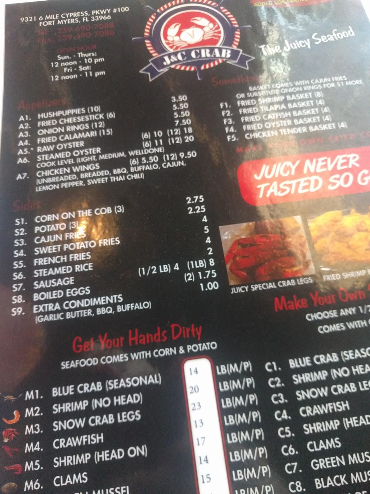 Menu at J&C Crab - Juicy Seafood restaurant, Fort Myers
