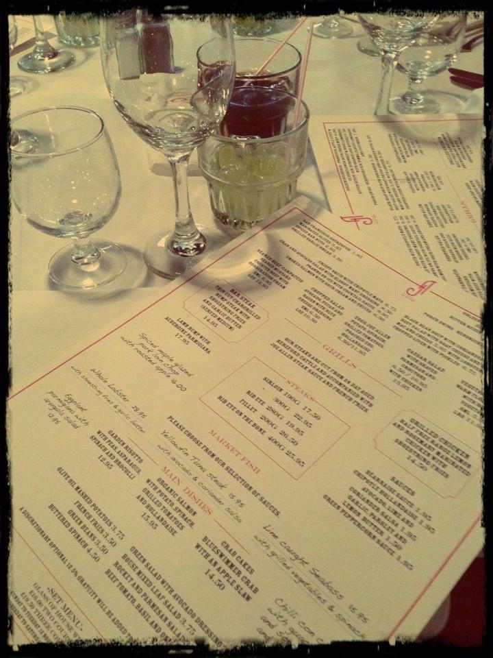 Menu at Joe Allen pub & bar, London