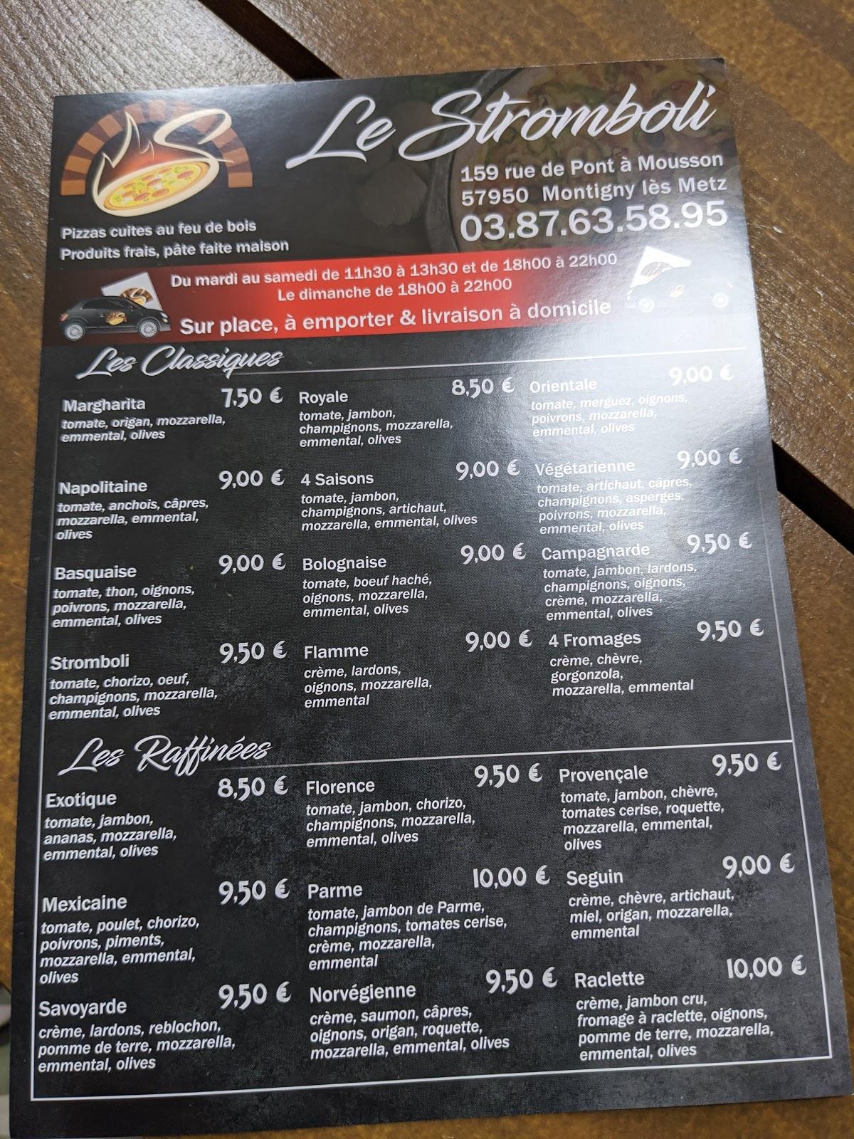 Menu au Le Stromboli pizzeria, Montigny-lès-Metz