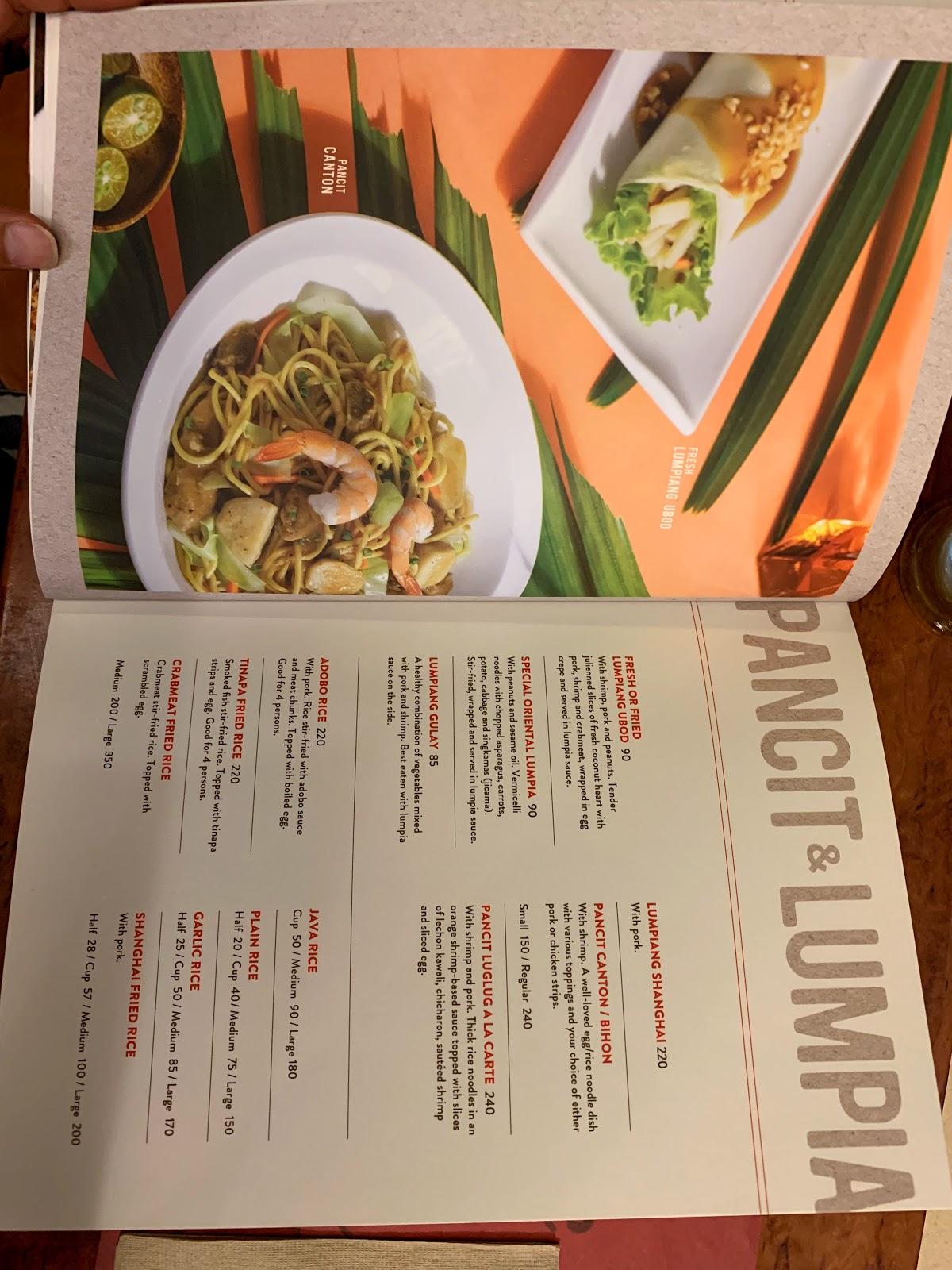 Menu at Max's Restaurant, Lipa