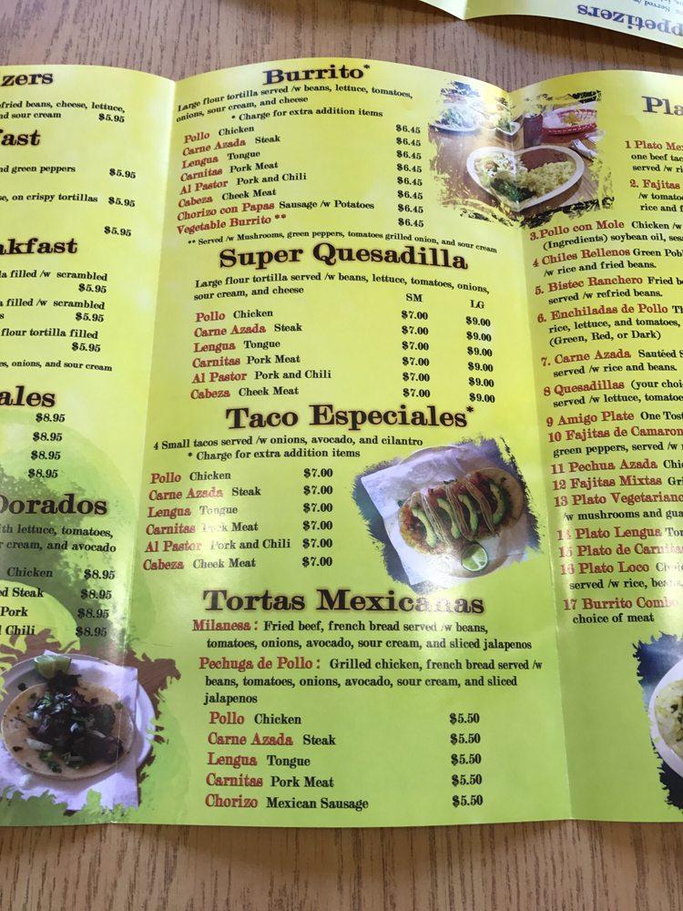 Menu at Taqueria El Amigo restaurant, Waltham