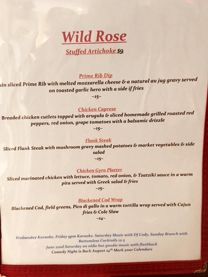 Menu at The Wild Rose Bar & Grill, Farmingdale