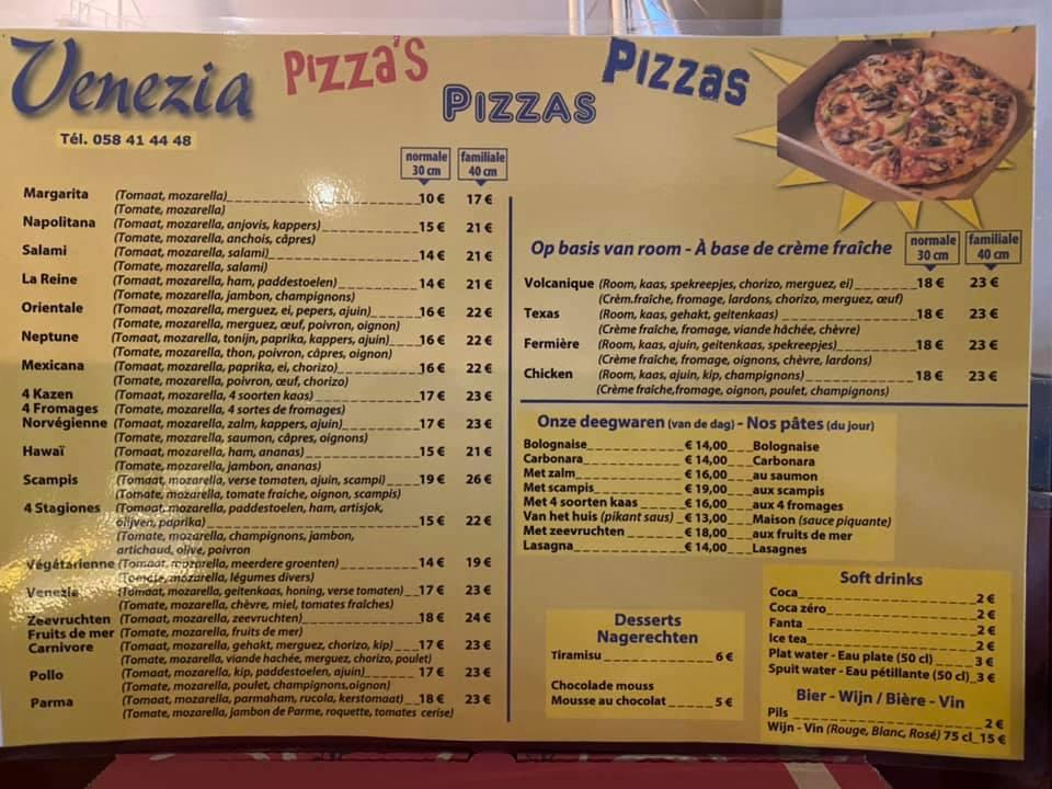 Menu at Venezia, De Panne