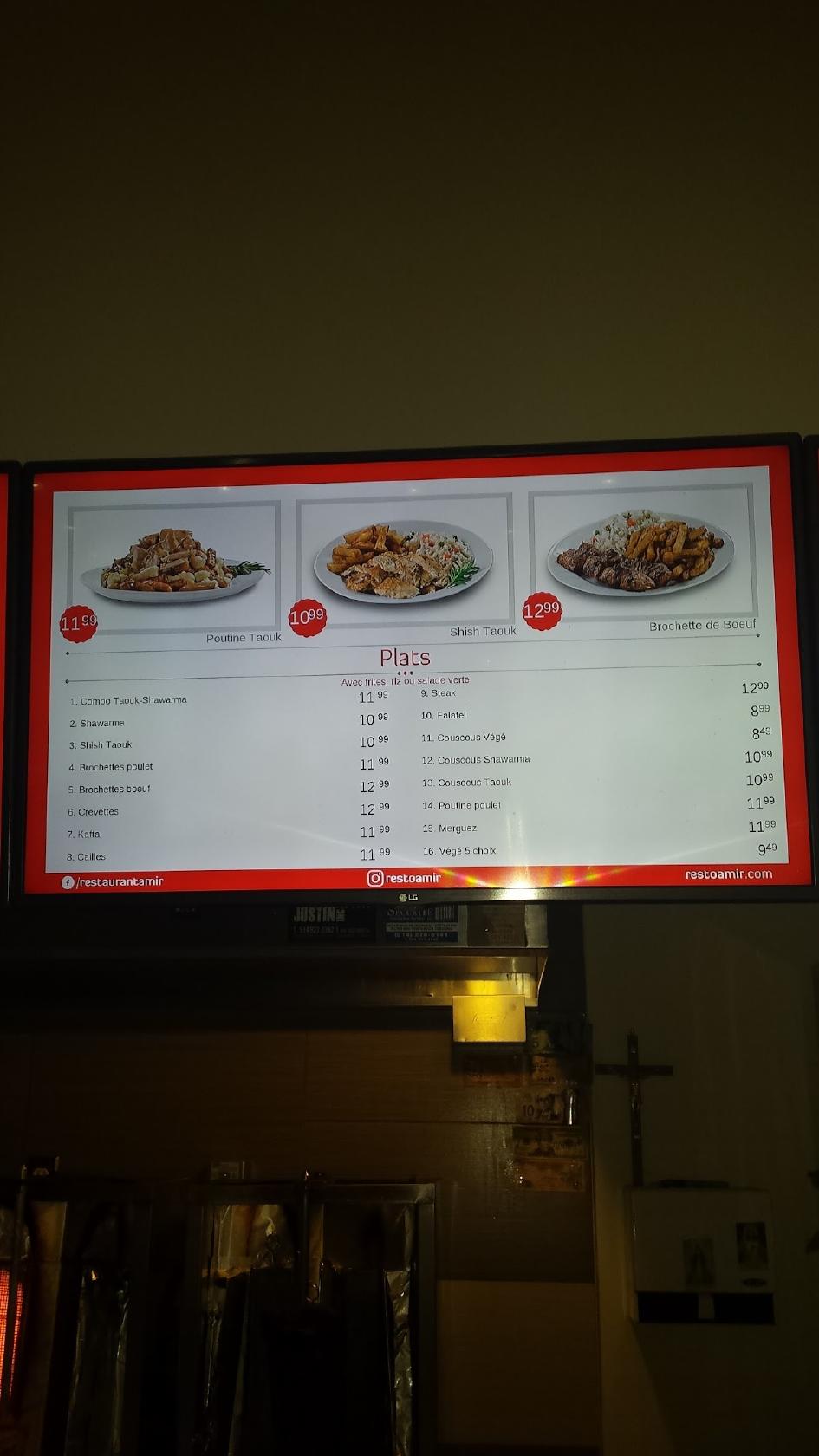 Carta del restaurante AMIR, Mirabel, Boulevard del St Canut