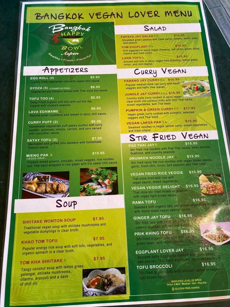Menu at Bangkok Happy Bowl Thai Bistro and Bar - Aspen, CO, Aspen