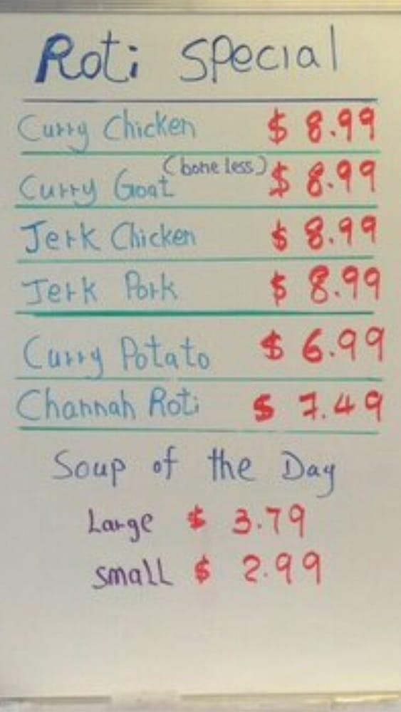 Menu at Golden Patty fast food, Toronto
