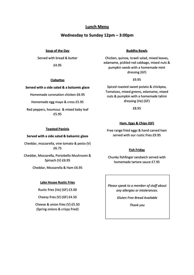 Menu at Lake House Cafe, Taplow