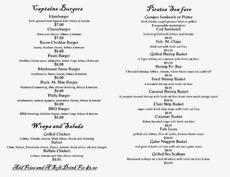 Menu at Pirates Pub & Grub, Madeira Beach
