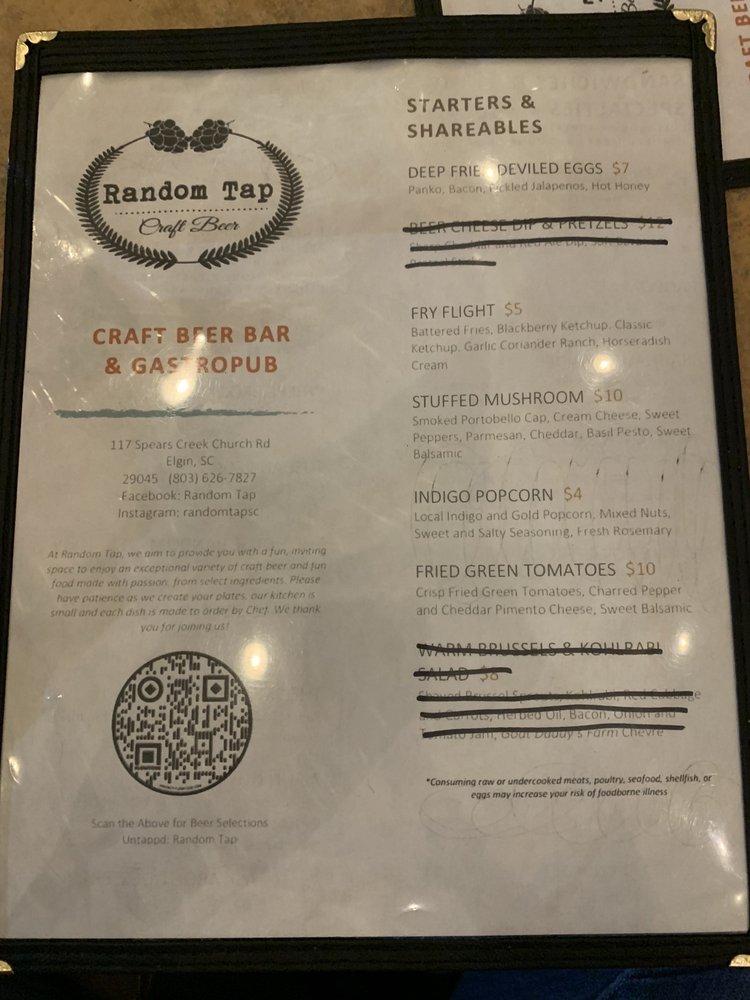 Menu at Random Tap pub & bar, Columbia, 117 Spears Creek Church Rd