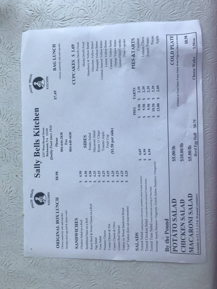 Menu at Sally Bell's Kitchen Inc desserts, Richmond, W Broad St