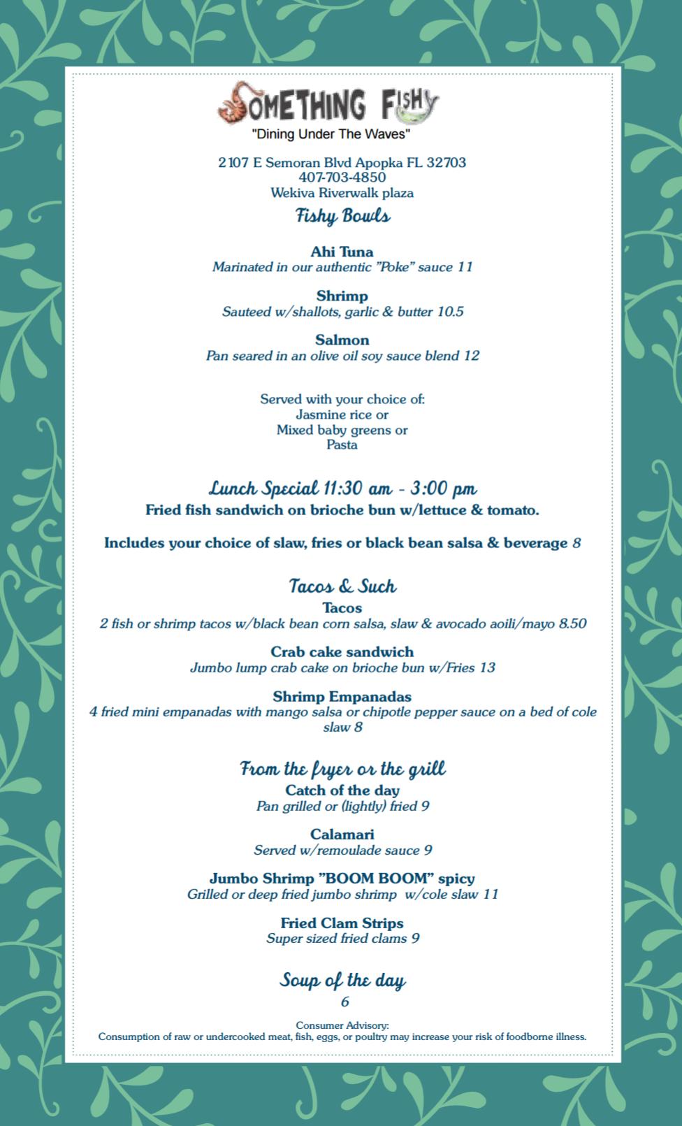 Menu at Something Fishy Apopka restaurant, Apopka, E Semoran Blvd A