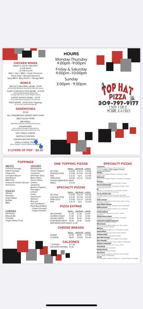 Menu at TOP HAT PIZZA pizzeria, Moline
