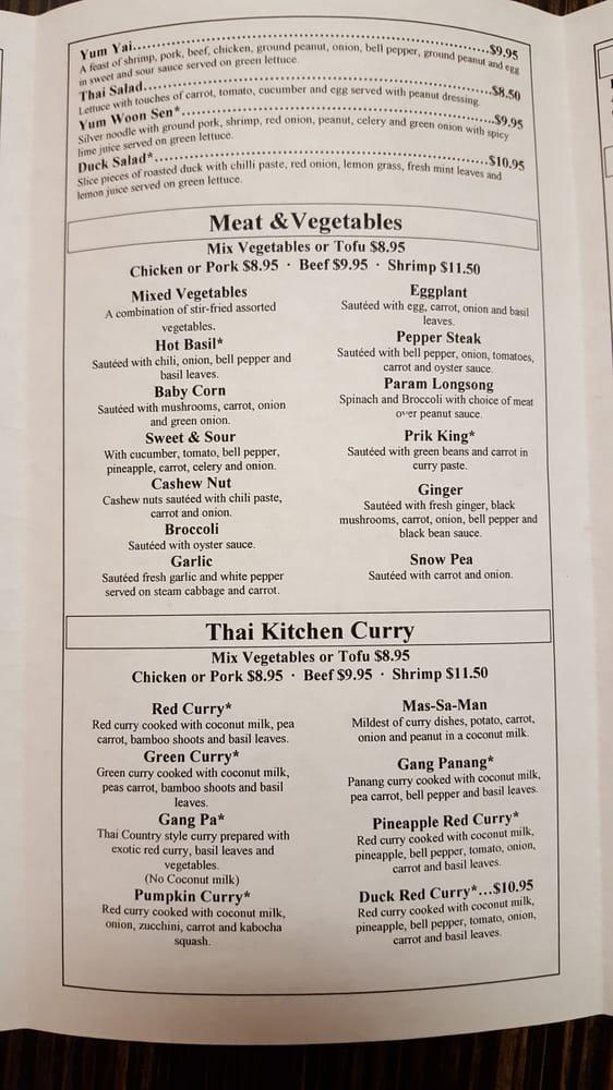 Menu at Thai Kitchen Restaurant, Napa, Trancas St