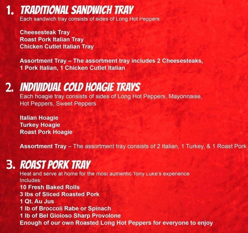 Menu at Tony Luke's restaurant, Atlantic City, Boardwalk