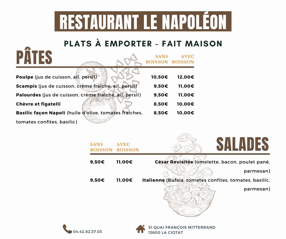 Menu au Le Napoléon pizzeria, La Ciotat, 31 Quai François Mitterrand