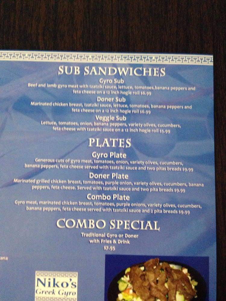 Menu at Nikos Greek Gyros restaurant, Abilene