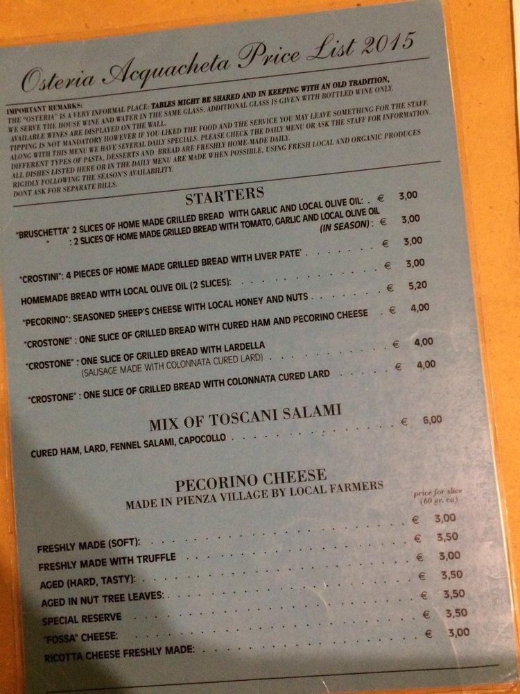 Menu at OSTERIA ACQUACHETA, APERTURA STAGIONE 2022 DAL PRIMO APRILE L ...